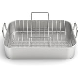 Stainless Steel Roasting Pan, 17*13 Inch Turkey Roaster with Rack - Deep Broiling Pan & V-shaped ...