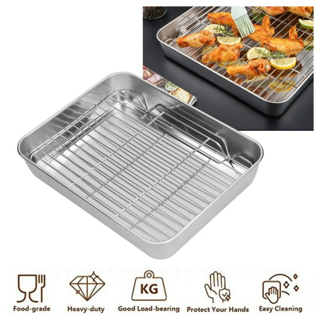 Large Stainless Steel Roasting Pan with Rack, Rectangular Deep Dish ...
