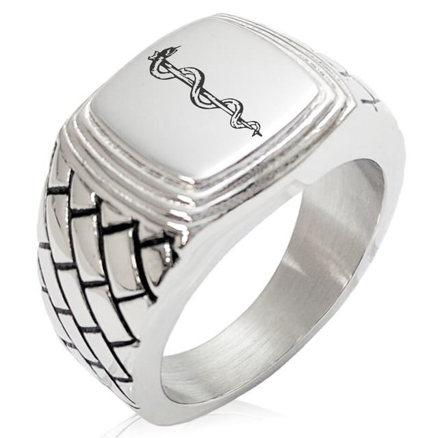 Stainless Steel Rod of Asclepius Geometric Pattern Step-Down Biker ...