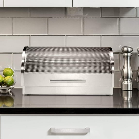 Stainless Steel Roll Top Bread Box for Kitchen Countertop with Tempered ...