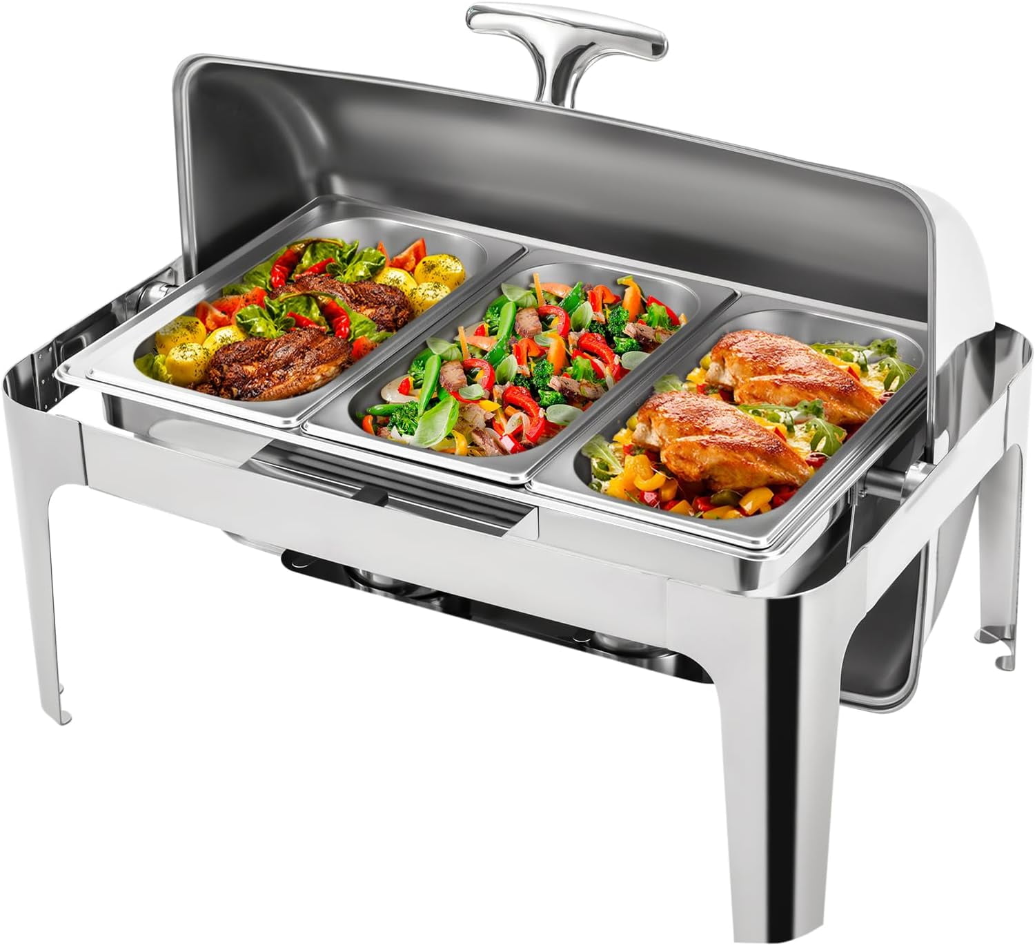 Stainless Steel Roll Top Chafing Dish Buffet Set 9.5Qt 3 Pan Catering ...
