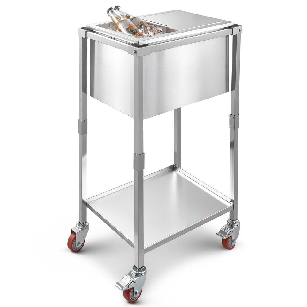 Stainless Steel Rolling Ice Chest Cooler Cart with Wheels, Sliding Lid ...