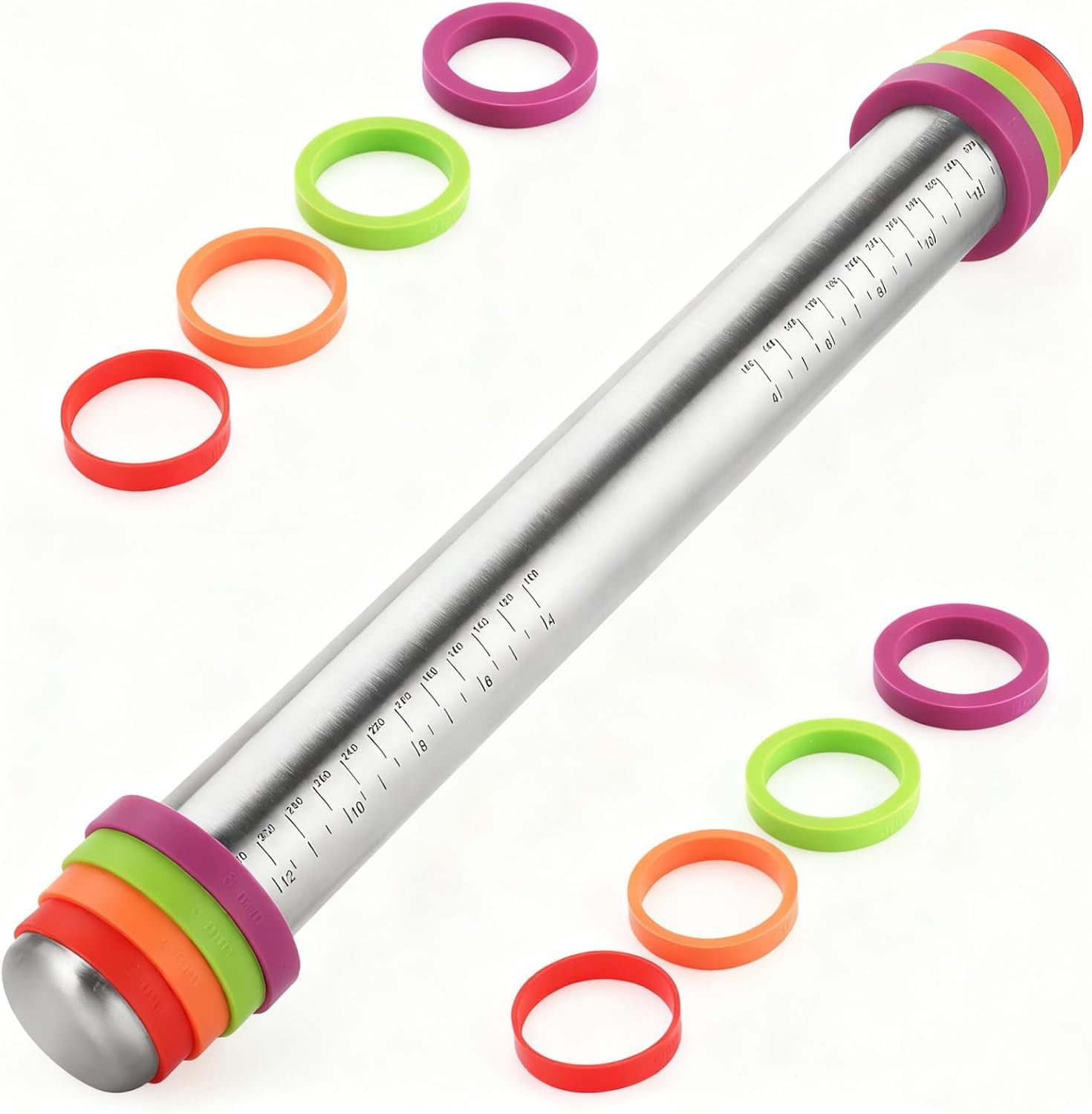 Stainless Steel Rolling Pin with Adjustable Thickness Rings - 4 ...