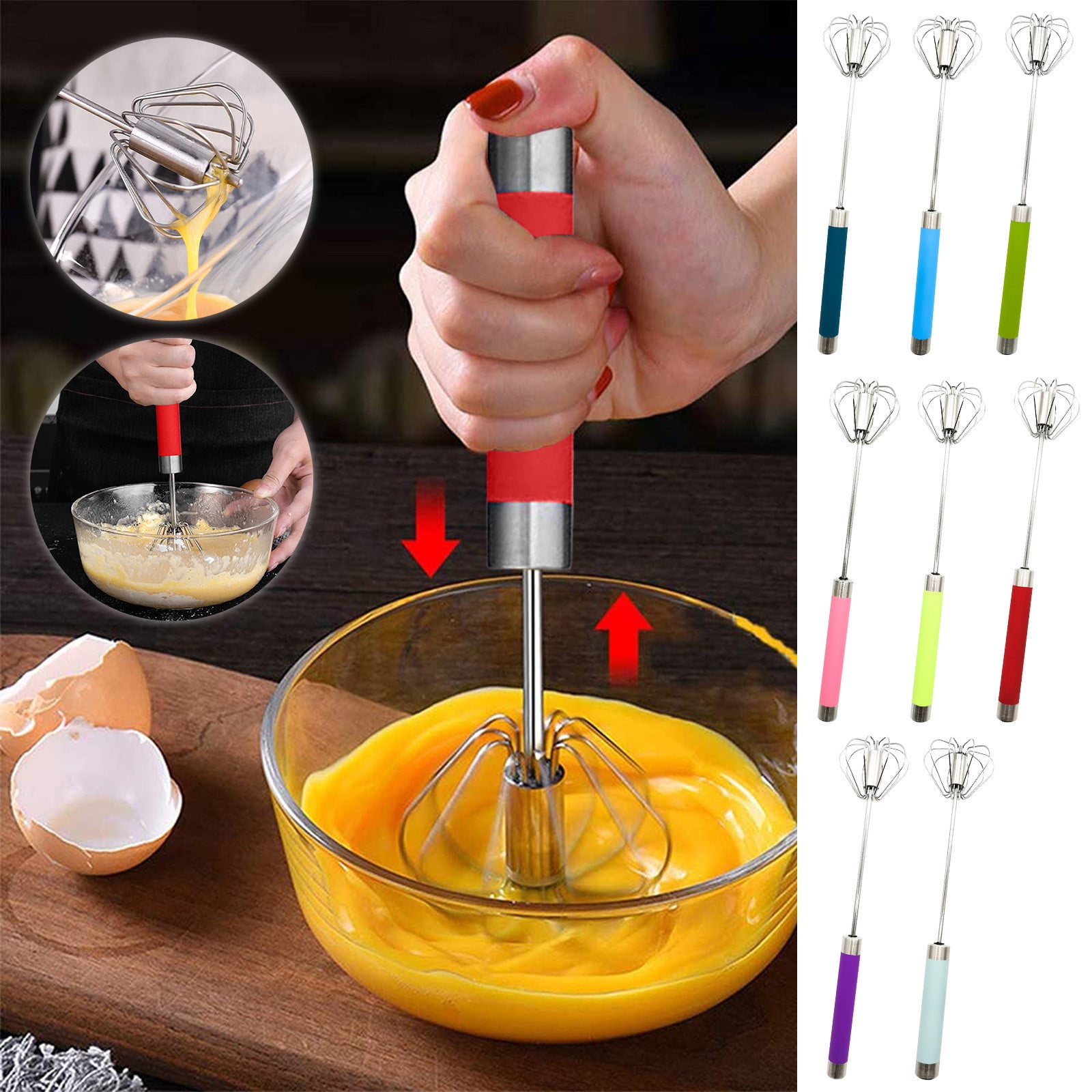 Stainless Steel Rotary Whisk, Semi-automatic Stirrer, 8-Piece Set ...