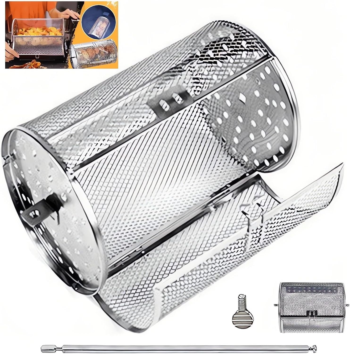 Stainless Steel Rotating Grill 2025 New Chicken Wing Basket Automatic ...