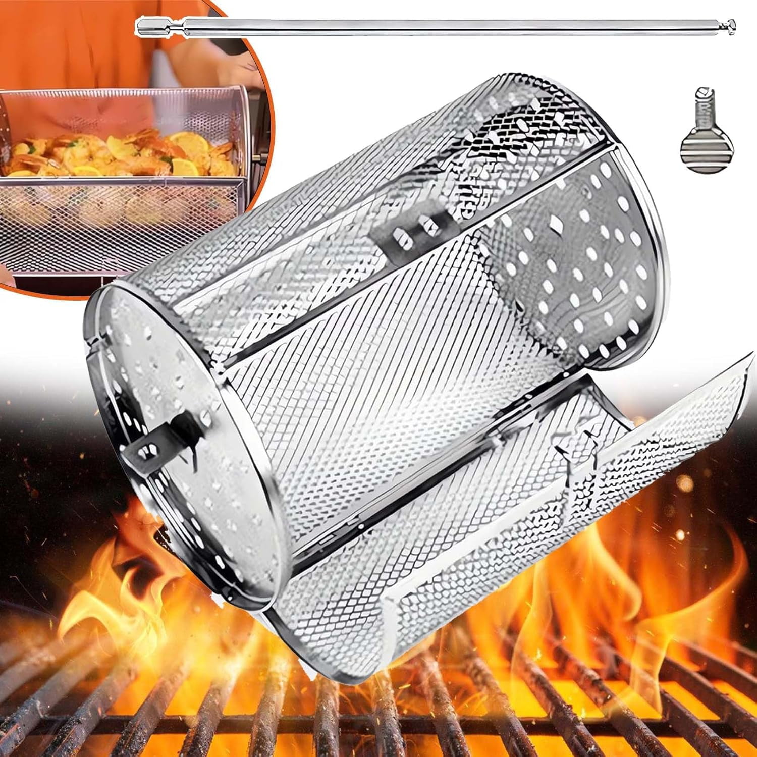 Stainless Steel Rotating Grill,Chicken Wing Basket Automatic Wind Up ...