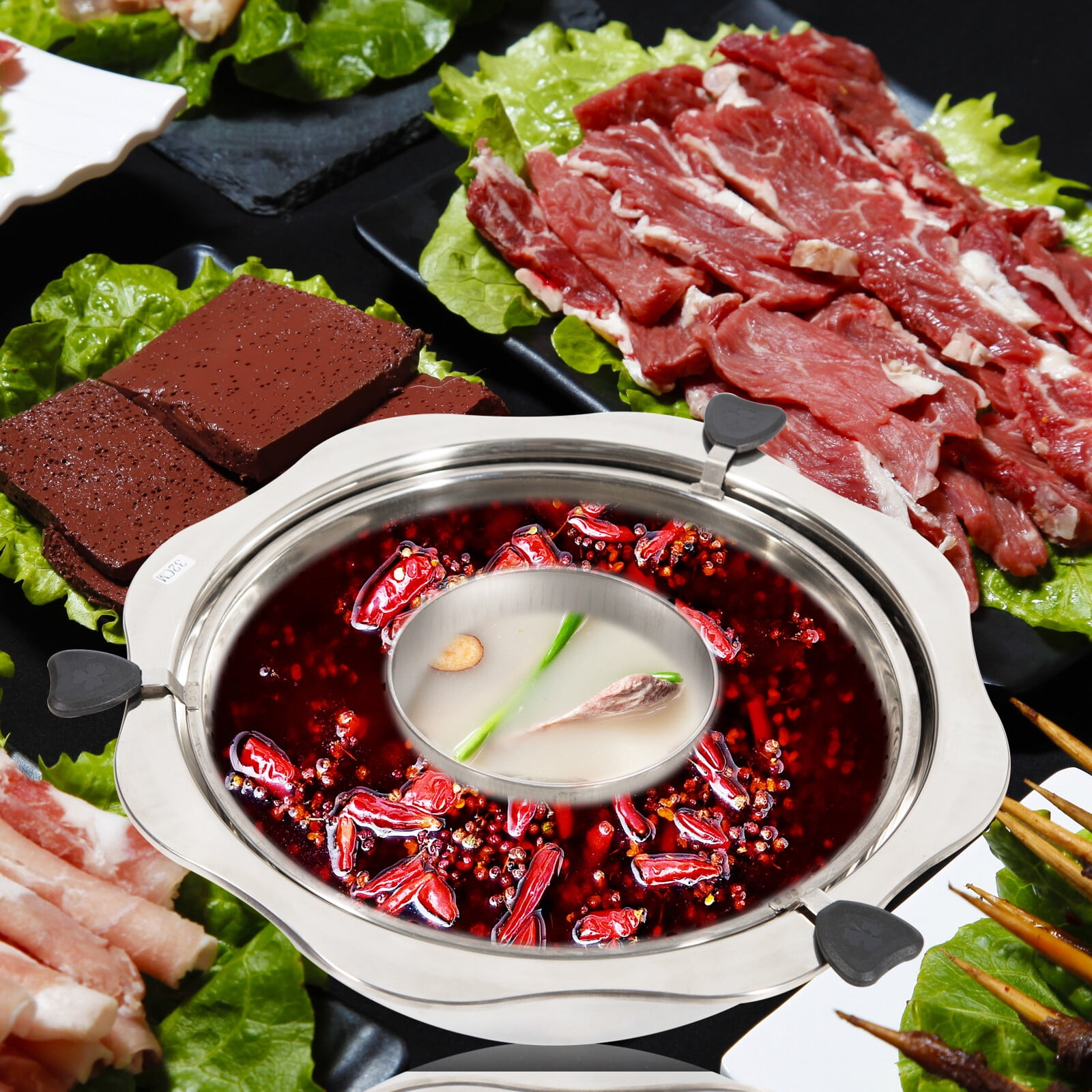Stainless Steel Rotating Hot Pot Steamboat Double-Layer Detachable ...