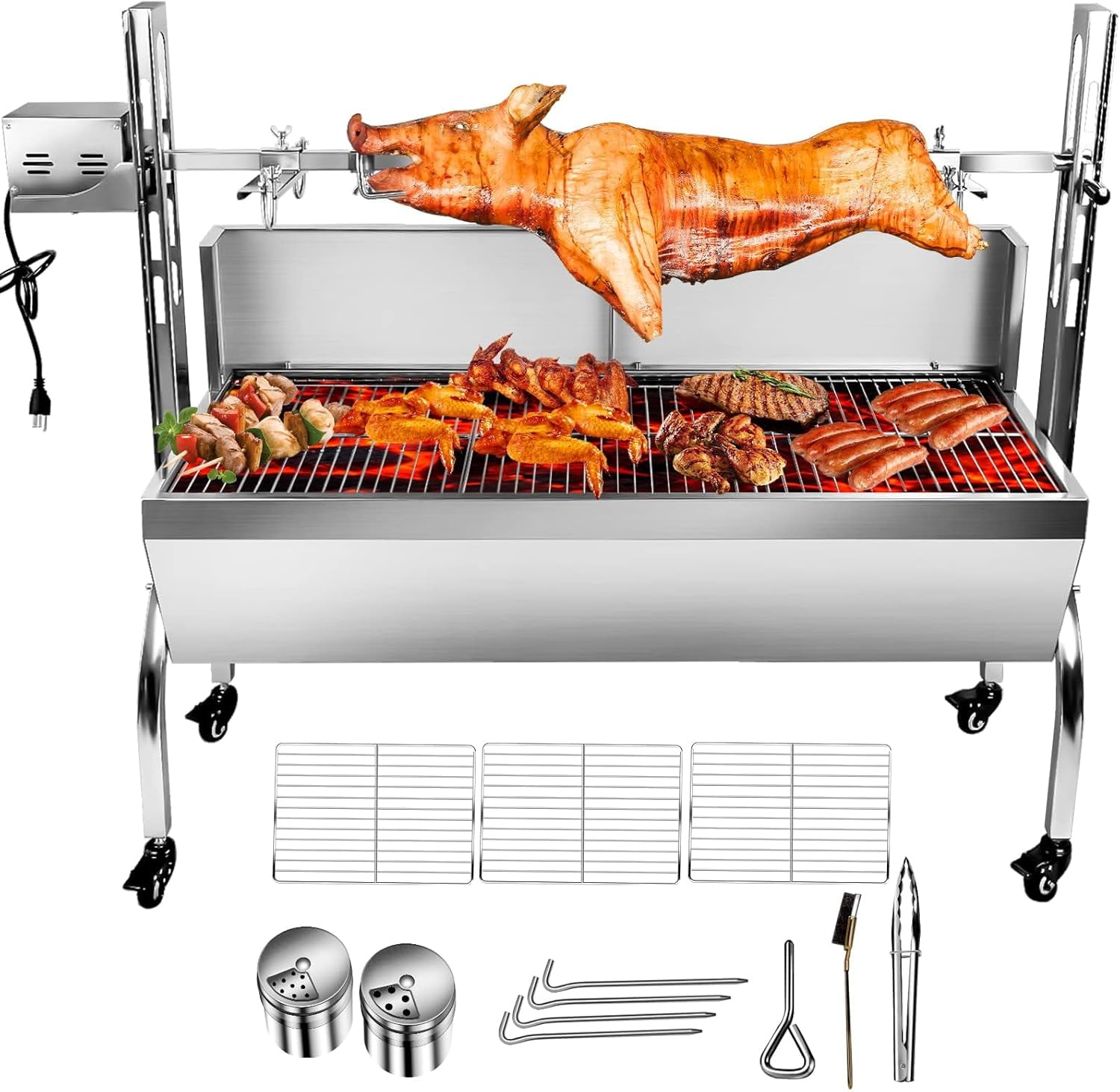 Stainless Steel Rotisserie Grill with Wind Deflector, 25W Motor Small ...