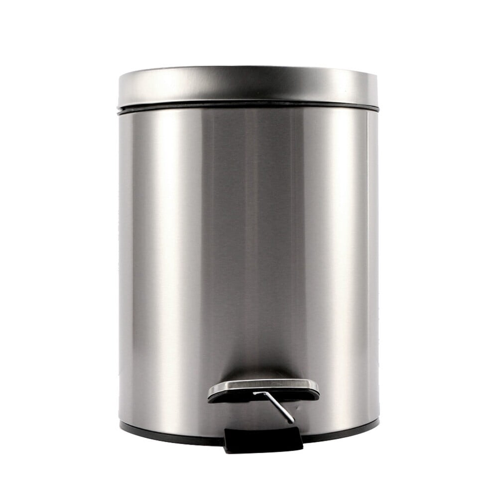 STRANDCHIC Silver Stainless Steel Round Trash Can for Home Quiet Lid ...