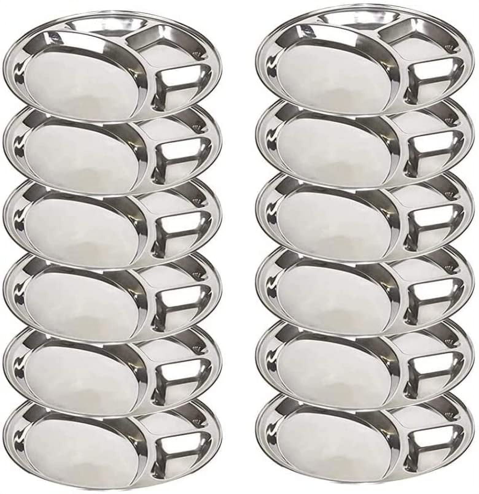 Stainless Steel Round Dinner Plate - 4 Compartment Divided Set, Serving ...