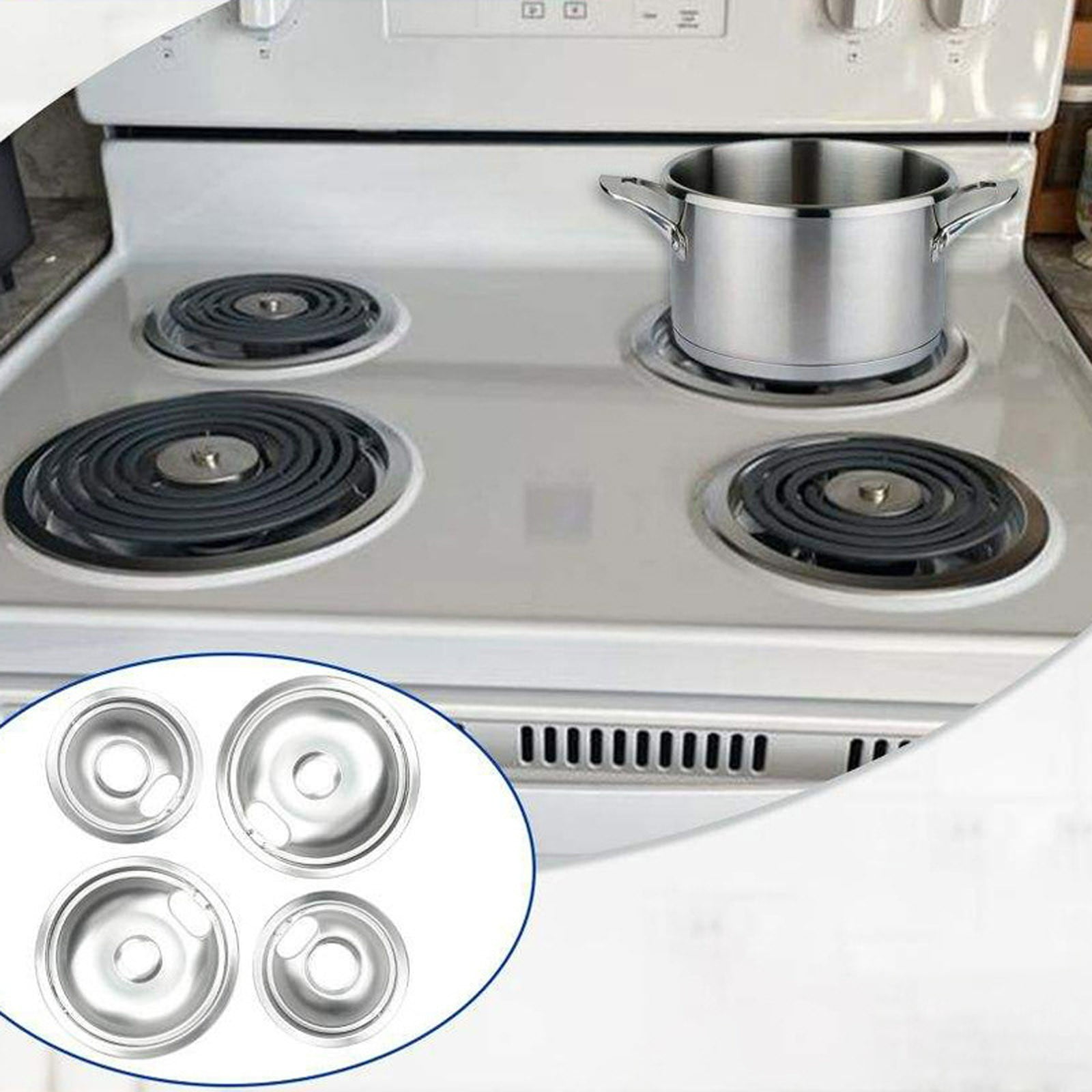 Stainless Steel Round Stove Drip Pan Set – 2x6in & 2x8in Burner Covers ...