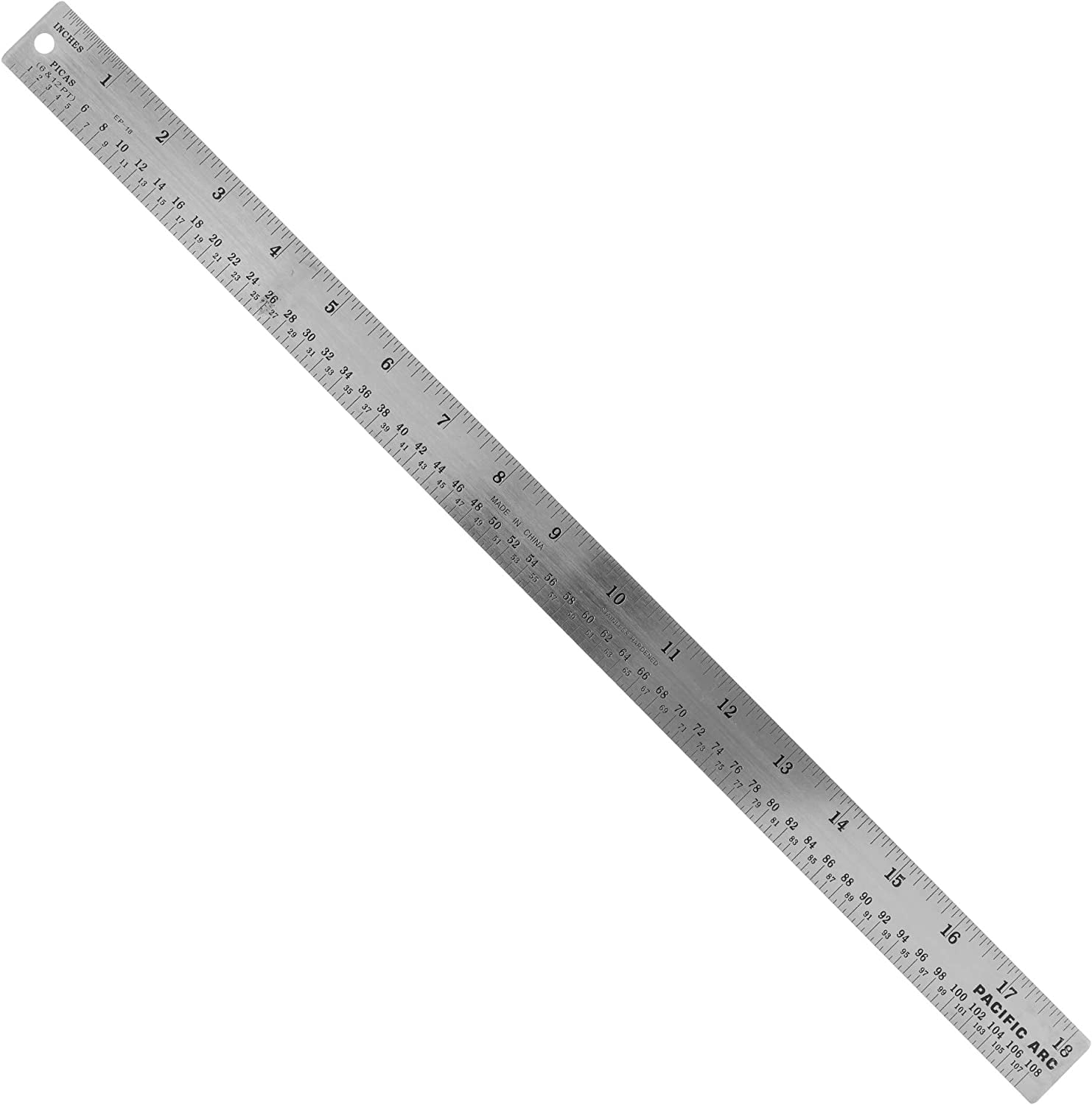 Stainless Steel Ruler with Inch and Pica Measurements, 18 Inches Rubber ...