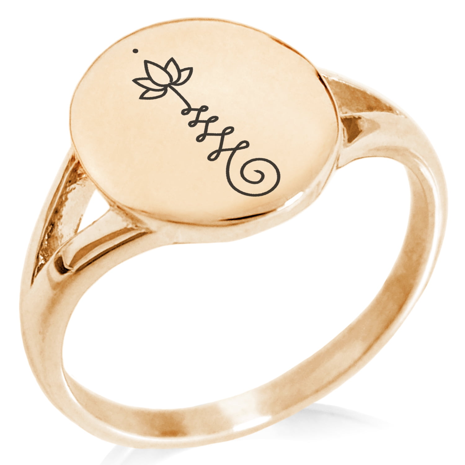 Stainless Steel Sacred Lotus Unalome Minimalist Oval Top Polished ...