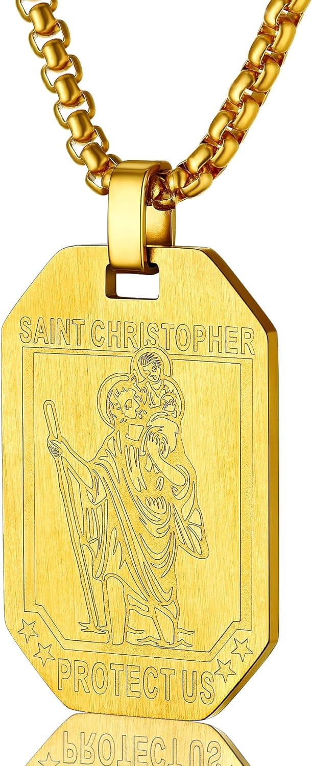 Stainless Steel Saint Christopher Necklace for Men Women, 22"-24 ...