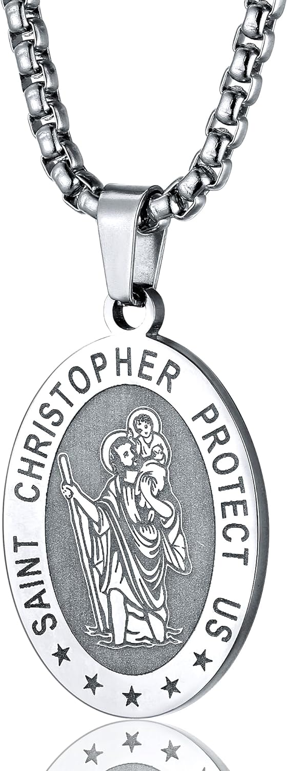 Stainless Steel Saint Christopher Necklace for Men Women, 22"-24 ...