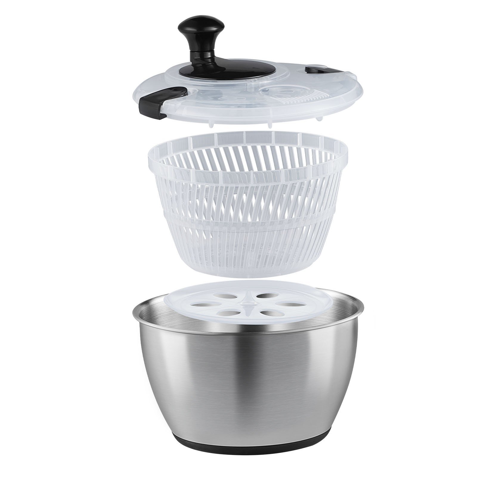 Stainless Steel Salad Spinner 4.75Qt - Easy Press Vegetable Dryer ...