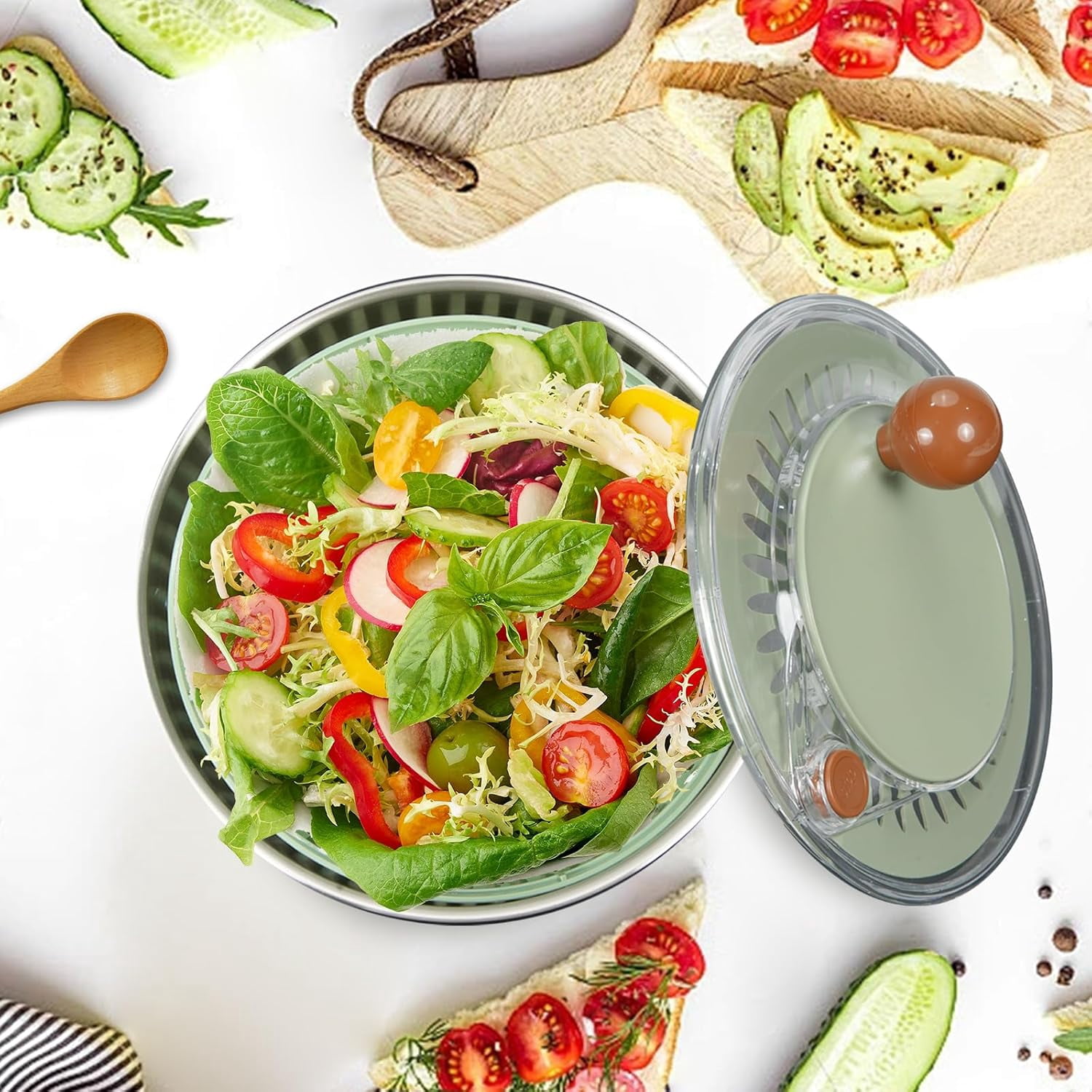 Stainless Steel Salad Spinner Large, Vegetables Fruits Wash Bowl with ...