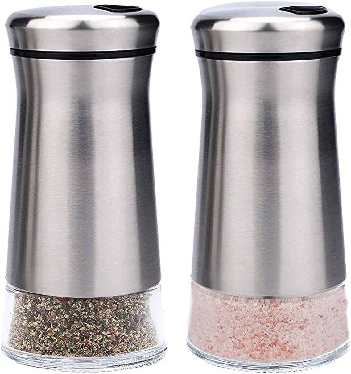 Stainless Steel Salt and Pepper Shakers Set Stainless Steel with Glass ...