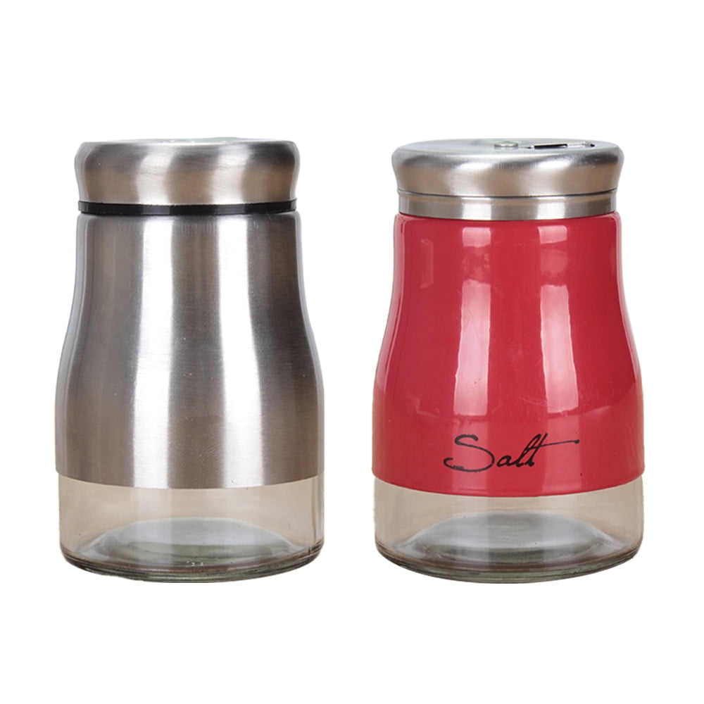 Stainless Steel Salt and Pepper Shakers Set with Glass Bottom, Modern ...