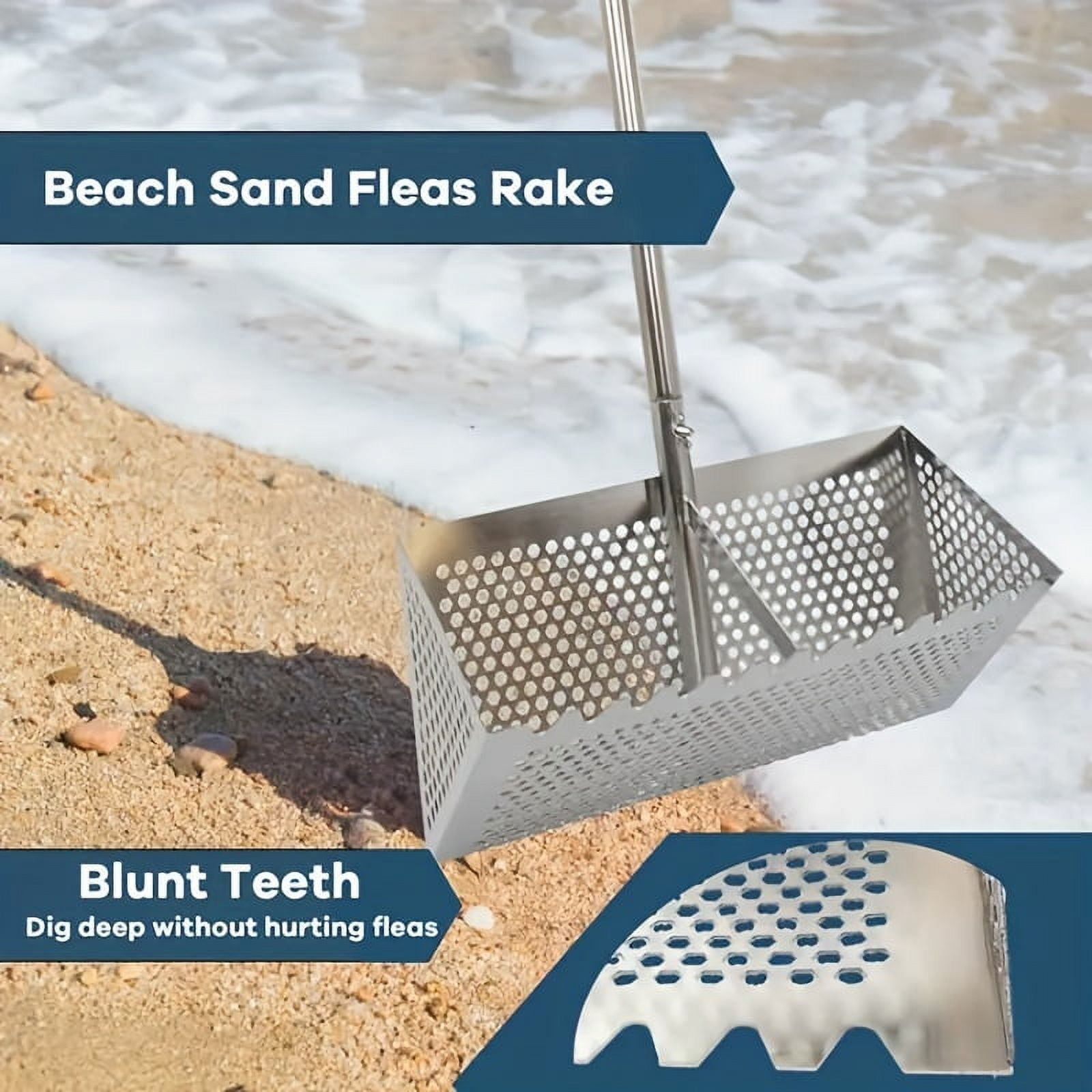 Stainless Steel Sand Flea Rake with Folding Bucket - Manual Beach Shark ...