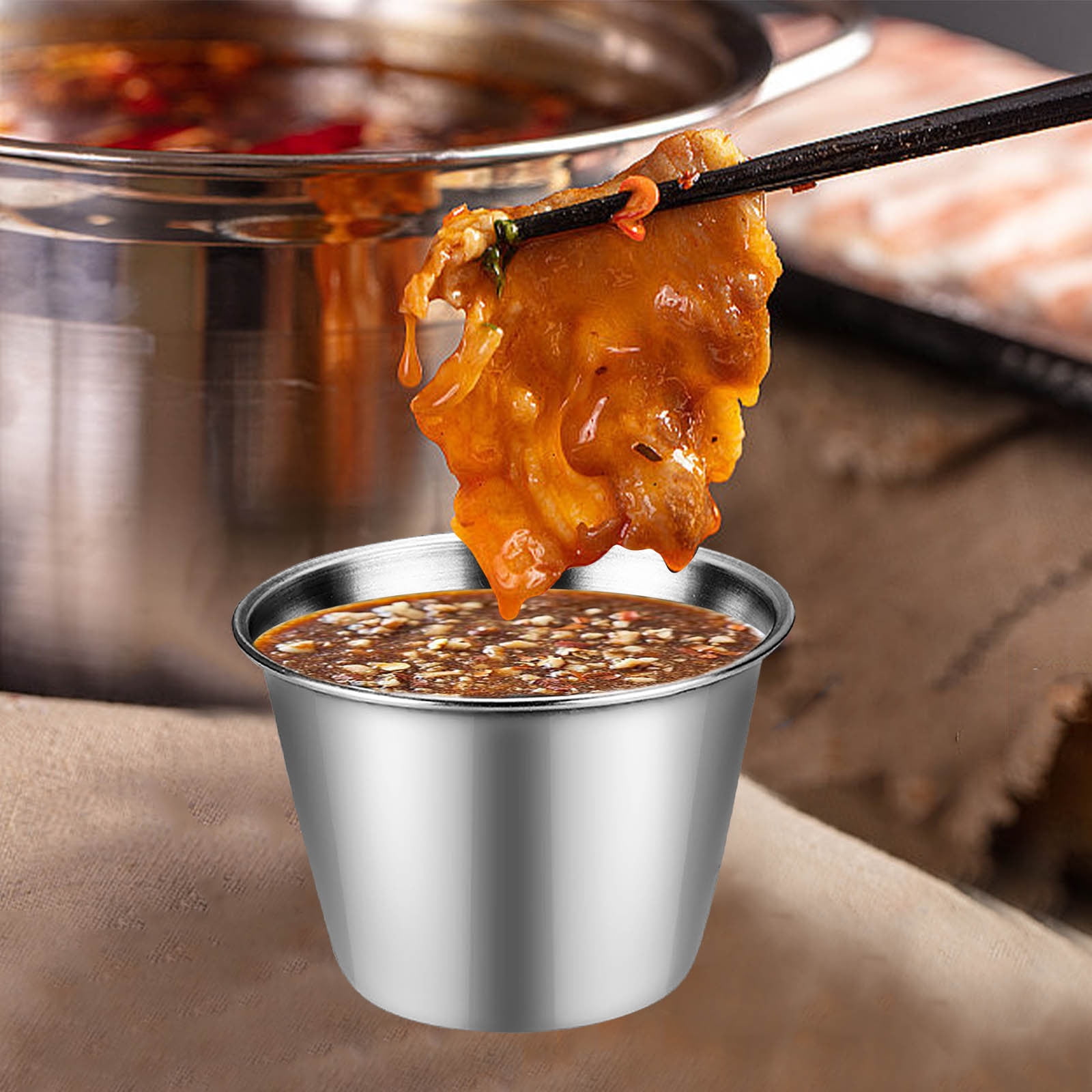 Stainless Steel Sauce Cup with Lid 6oz Condiment Dipping Cup Rustproof ...