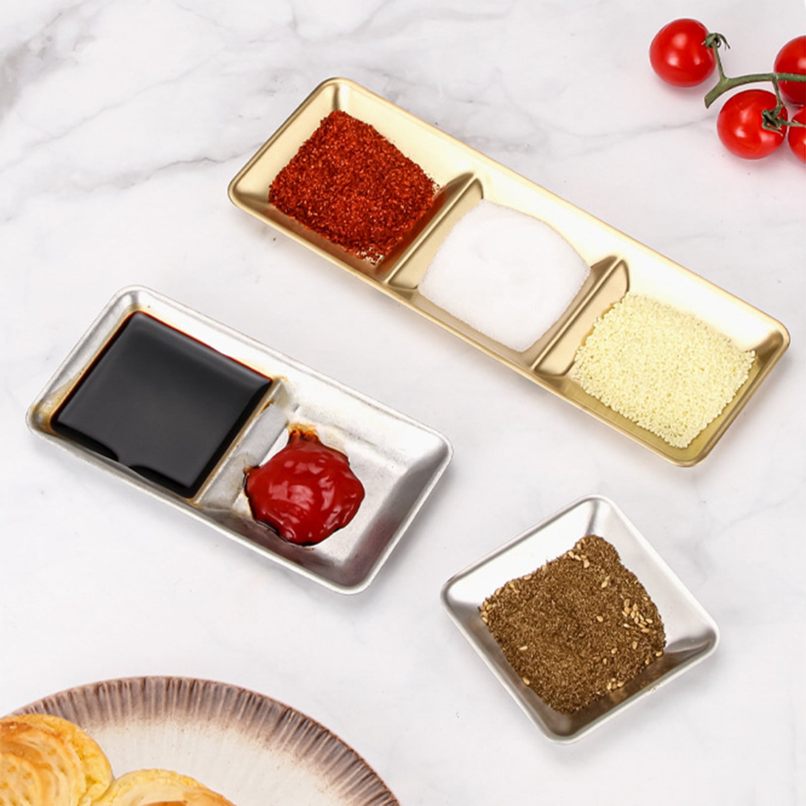 Stainless Steel Sauce Dish, Divided Seasoning Sauce Dip Bowl, 1/2/3/4 ...