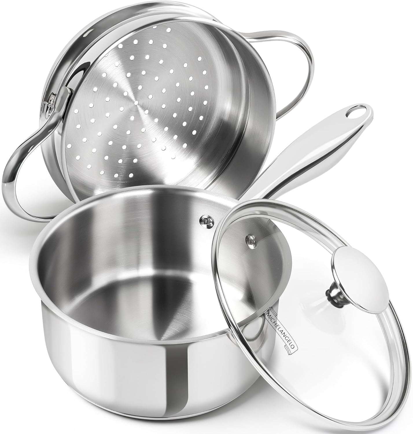 Stainless Steel Sauce Pan Set - 1, 2, 3 Qt Saucepans with Lids, Small ...