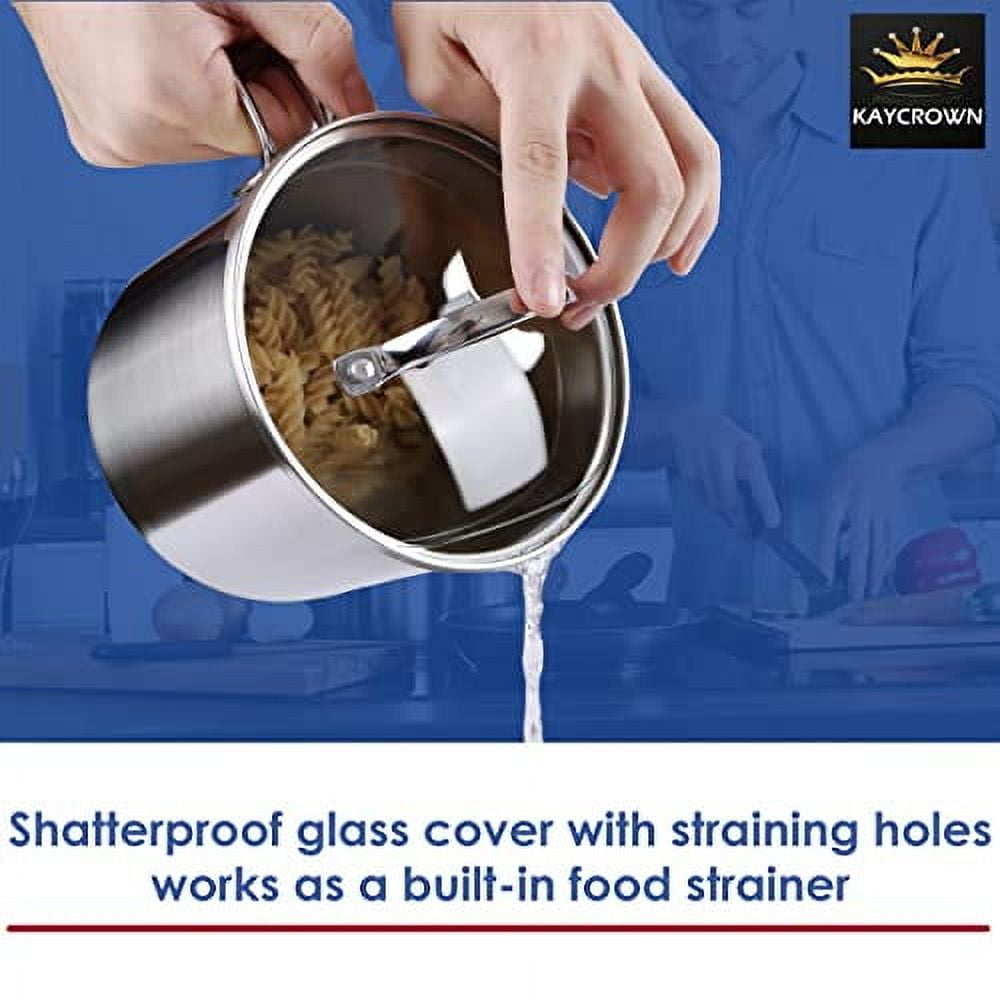 Stainless Steel Saucepan with Glass Lid, Multipurpose 1.5 Quart Sauce ...