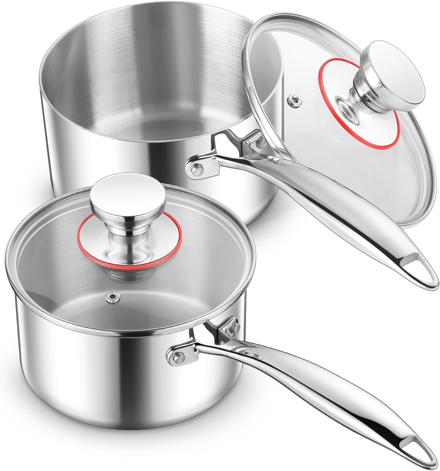Stainless Steel Saucepan Set - 2Qt & 3 Qt, Triply Sauce Pan Pot with ...