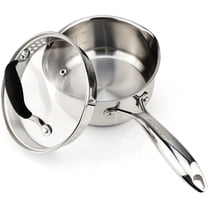 Stainless Steel Saucepan with Glass Lid, Strainer Lid, Two Side Spouts ...