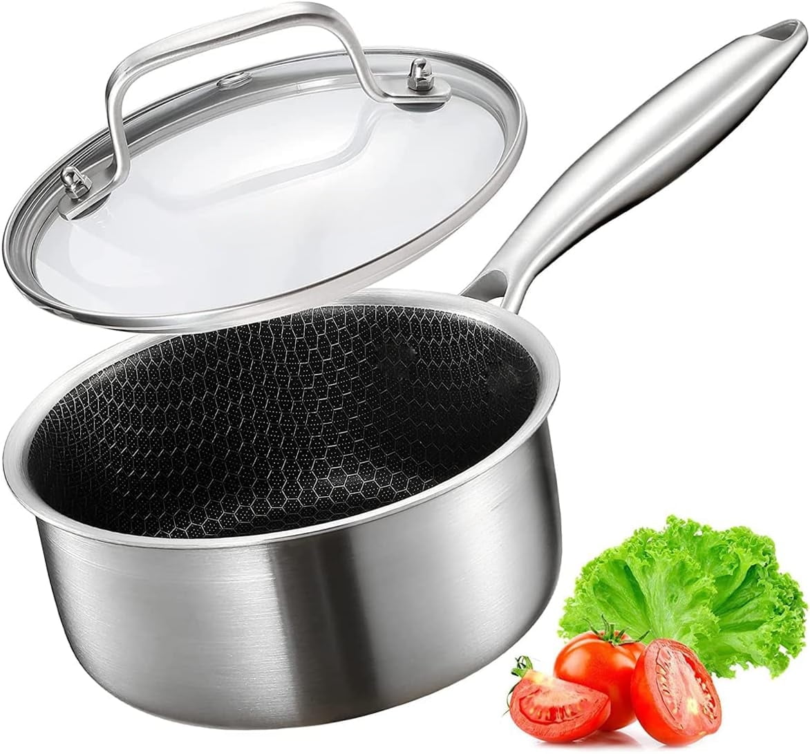 Stainless Steel Saucepan with Lid, Heavy Duty Induction Pot, Fast Even ...