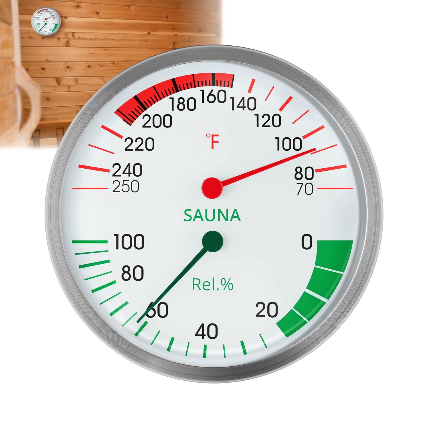 Stainless Steel Sauna Hygrometer Thermometer with Color-Coded Dial 5 ...