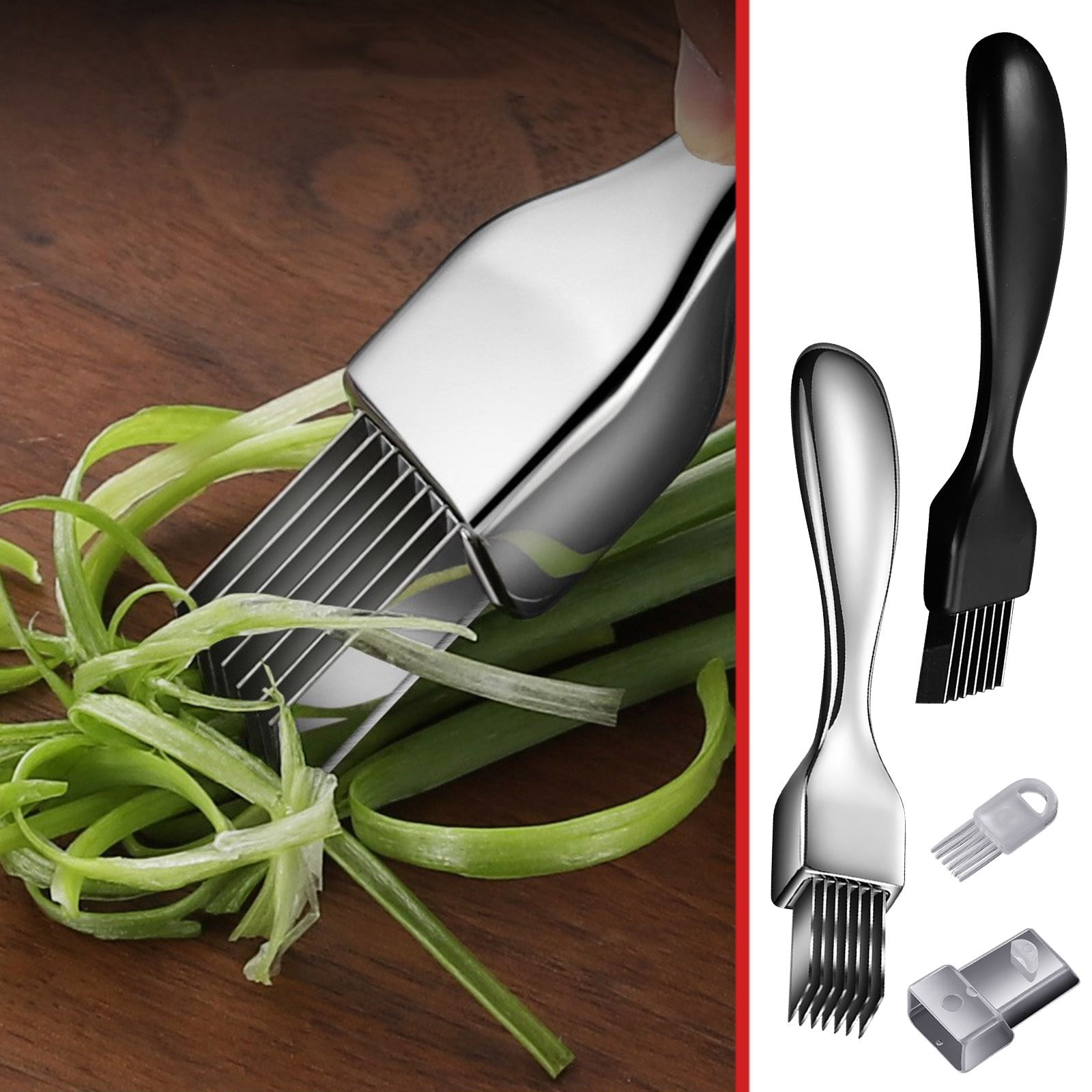 Stainless Steel Scallion Cutter, 4-Blade Vegetable Slicer & Herb Chopper, Effortless Precision ...