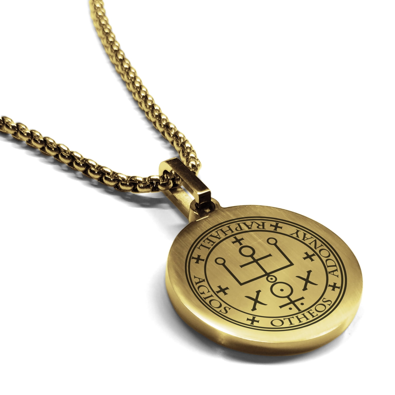 Stainless Steel Seal of Archangel Raphael Round Medallion Pendant ...