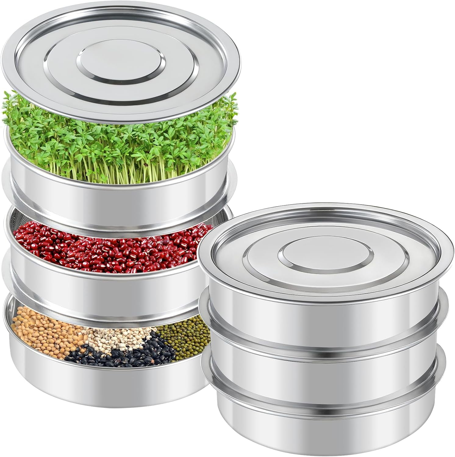 Stainless Steel Seed Sprouting Kit- 3-Tier Stackable Microgreens ...