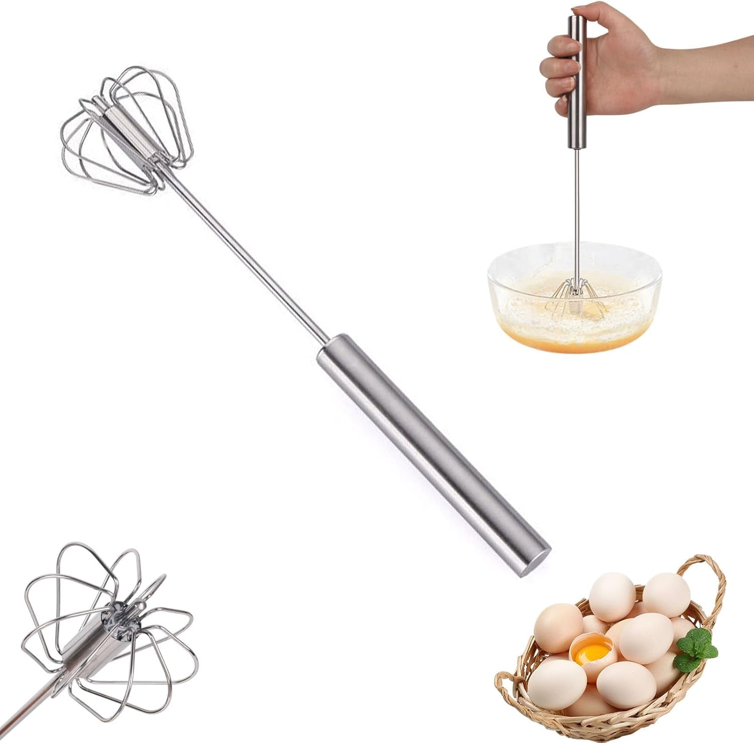 Stainless Steel Semi-Automatic Whisk, 2024 New Hand Push Mixer Stirrer ...