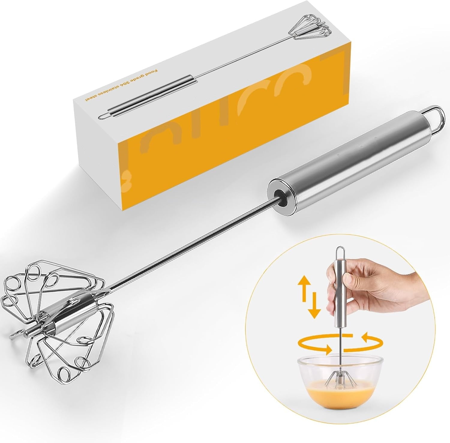 Stainless Steel Semi-Automatic Whisk,Easy to Use Egg Beater Hand Push ...