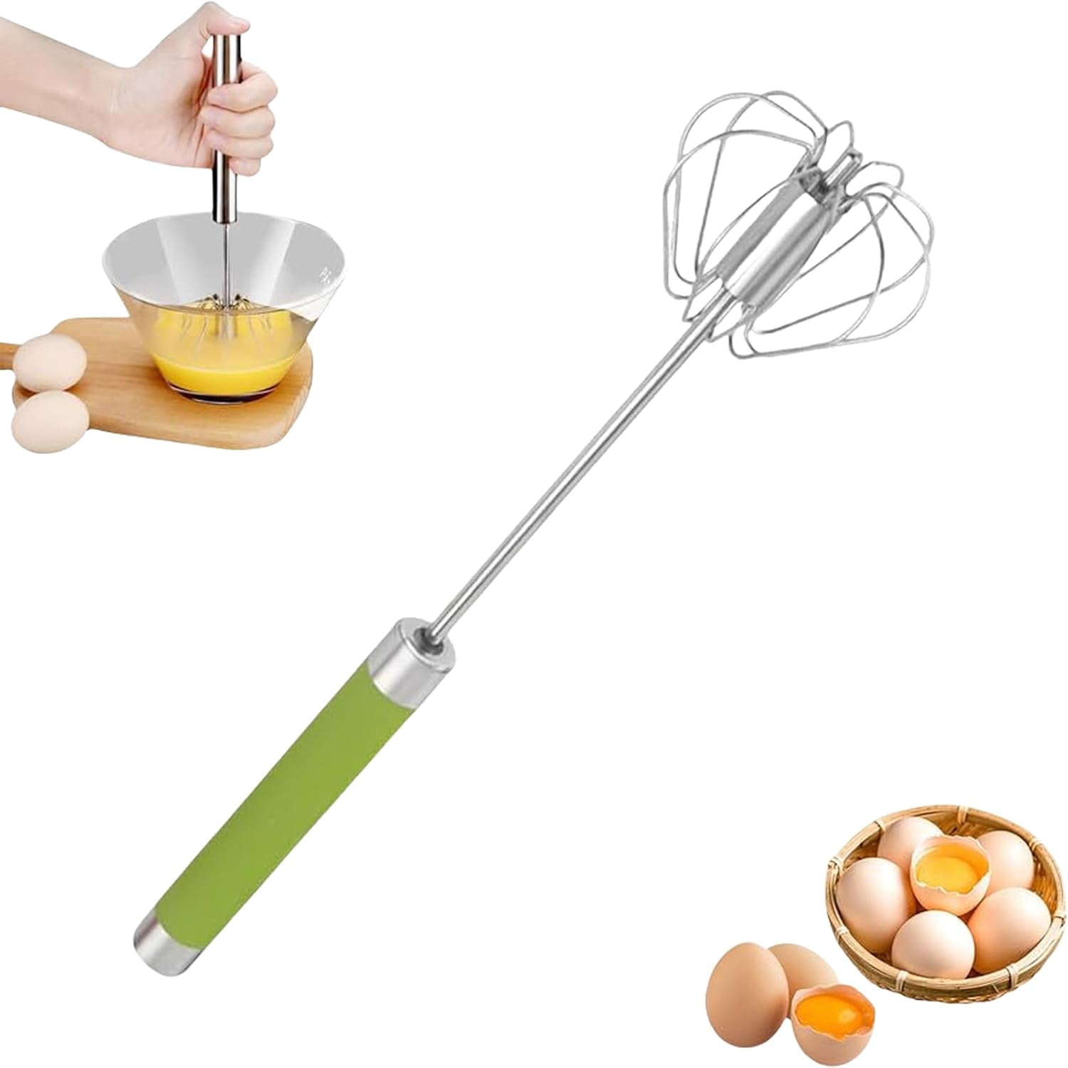 Stainless Steel Semi-Automatic Whisk, Kitchen Egg Beater Whisk, Hand ...