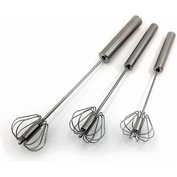Stainless Steel Semi-automatic Egg Whisk - 3 count Hand Push Rotary ...