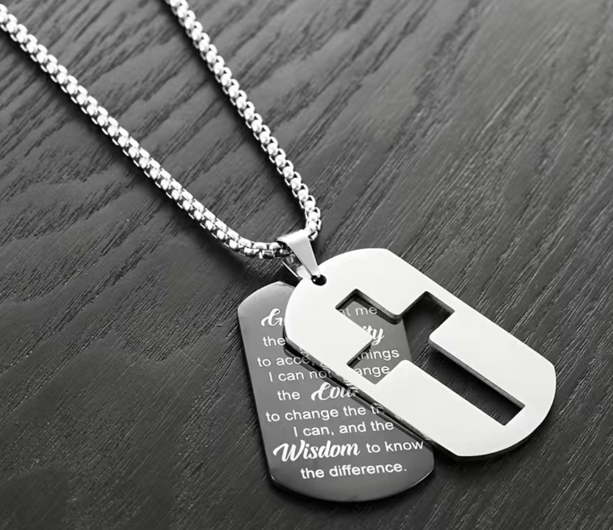 Stainless Steel Serenity Prayer & Cross Dog Tag Necklace - Walmart.com
