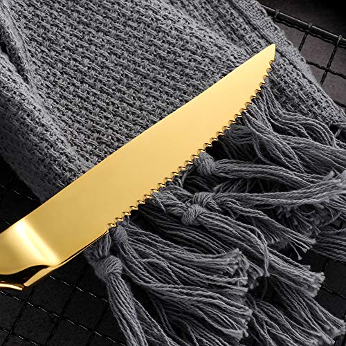 Stainless Steel Serrated Steak Knife Set of 6, BuyGo Gold Color Heavy ...