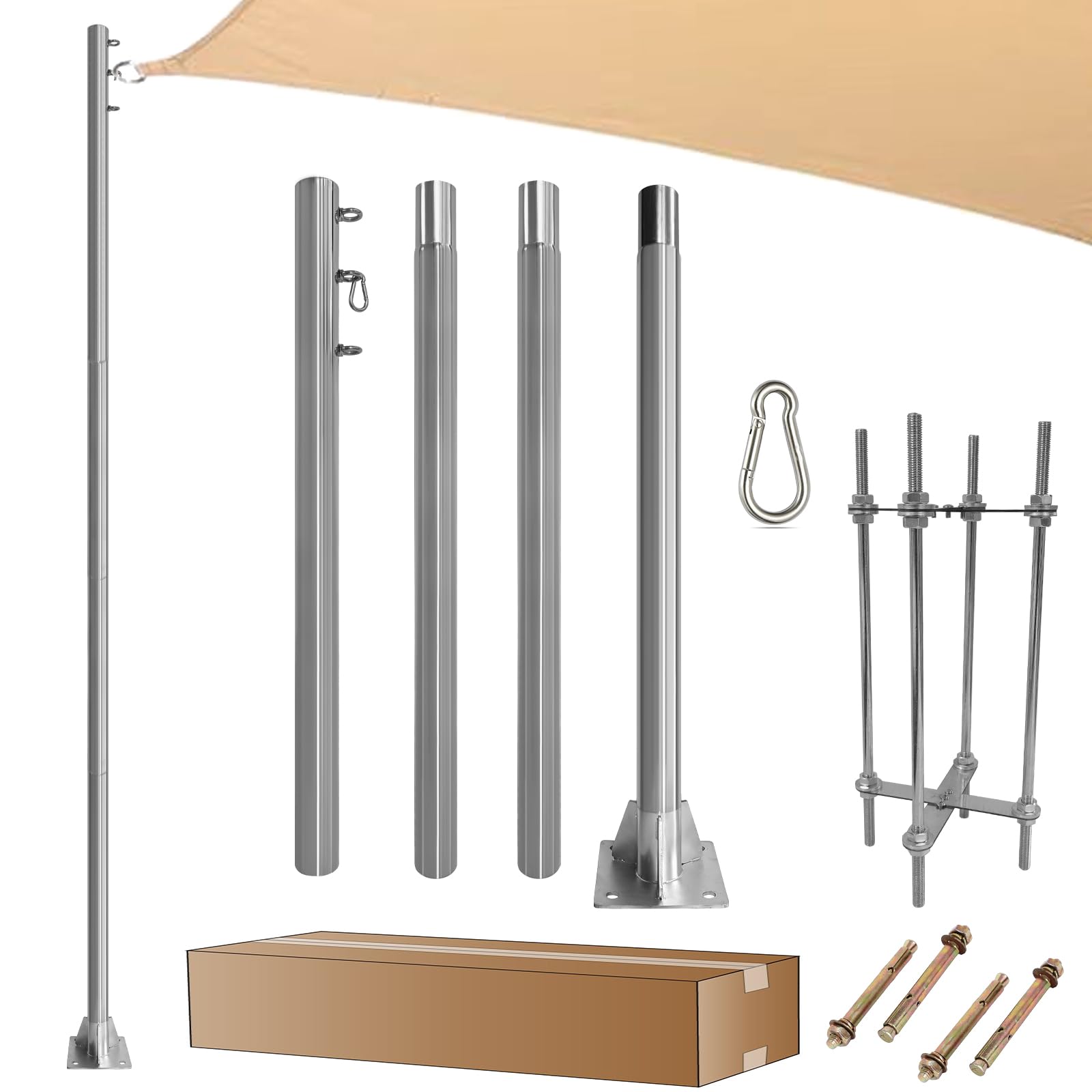 Stainless Steel Shade Sail Poles Kit,12ft Shade Sail Post Support ...