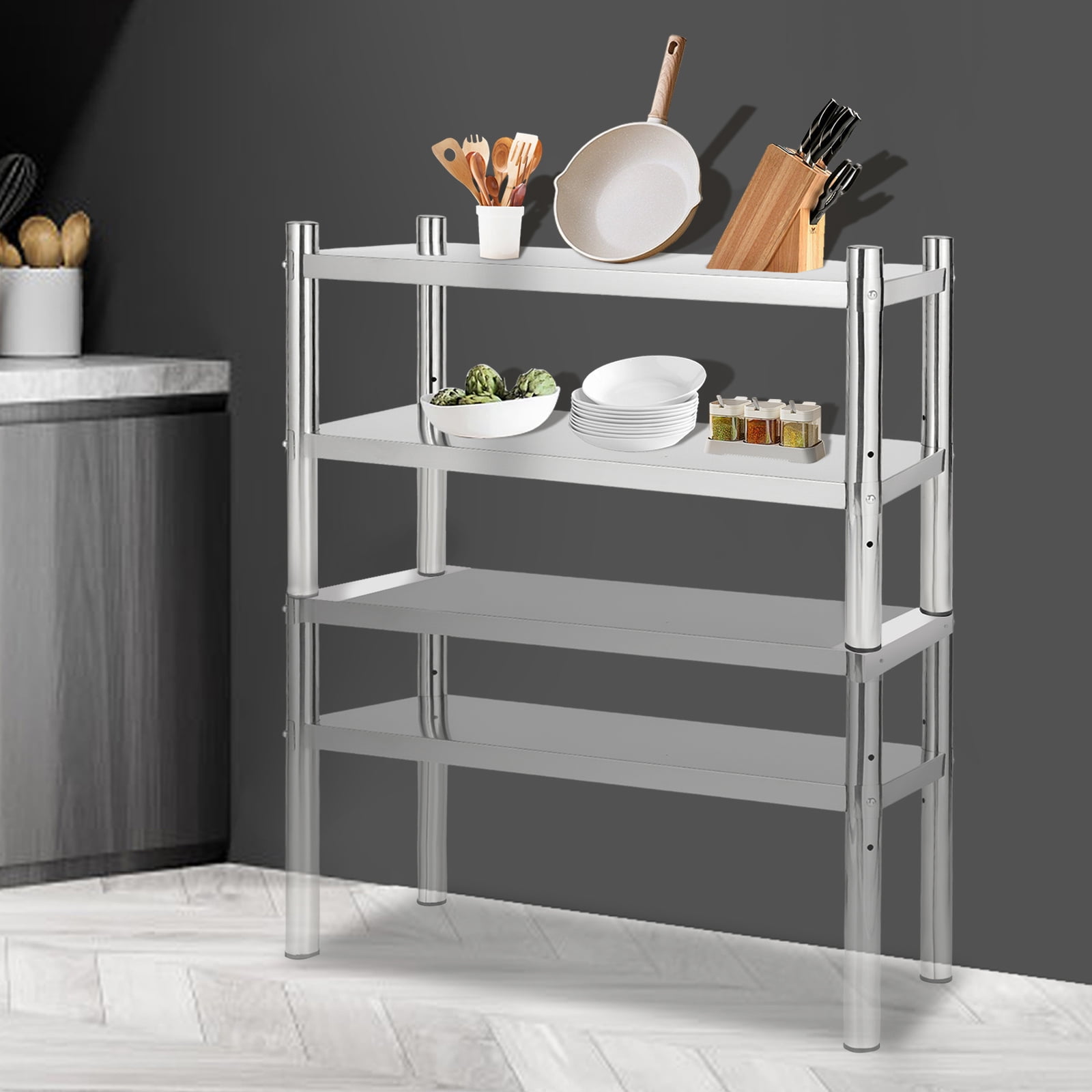 Stainless Steel Shelving 2 Tier Adjustable Shelf Storage Stainless ...