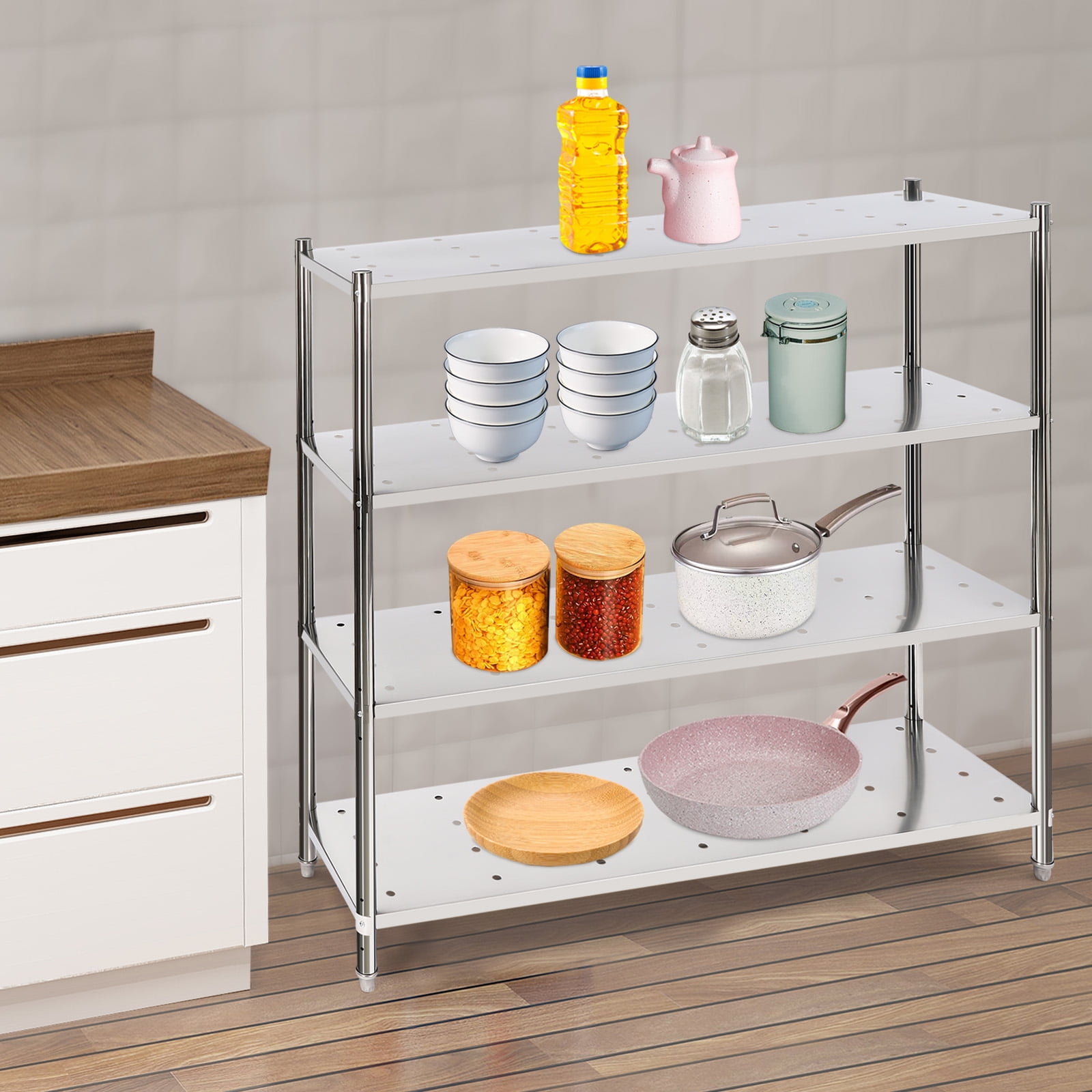 Stainless Steel Shelving, 4 Tier Adjustable Shelf Storage, Stainless ...