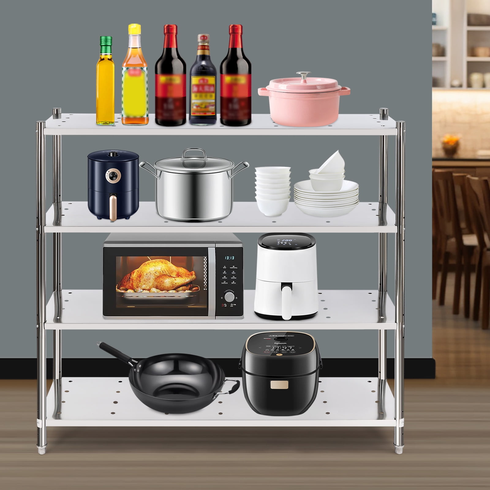 Stainless Steel Shelving, 4 Tier Adjustable Shelf Storage, Stainless ...