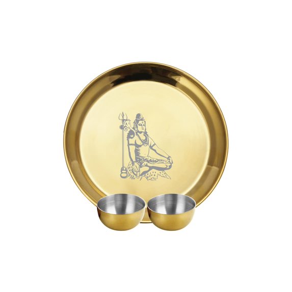 Stainless Steel Shiv Ji Pooja Thali Set Of 3, Gold PVD Coating | 1 ...
