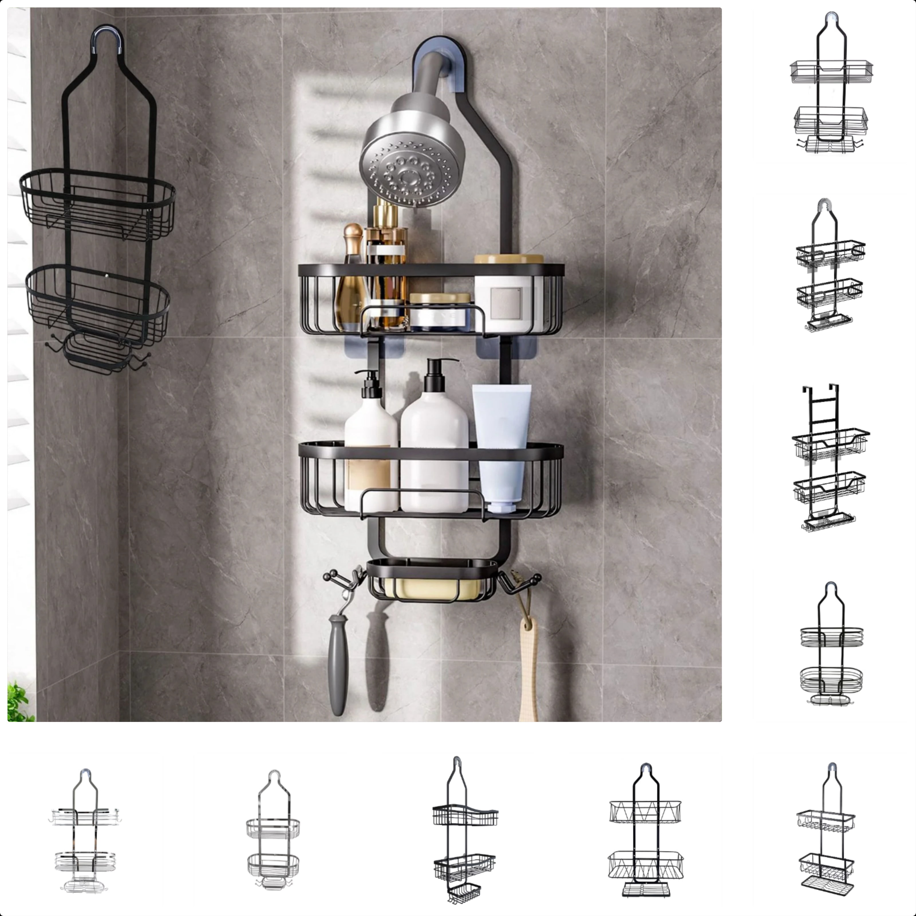 Stainless Steel Shower Caddy 3 Tier Over Shower Head Organizer with ...