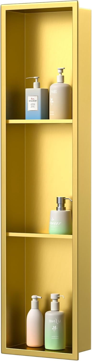 Stainless Steel Shower Niche 14"×24" Gold with 2-Tiers Shelf No Tiled ...