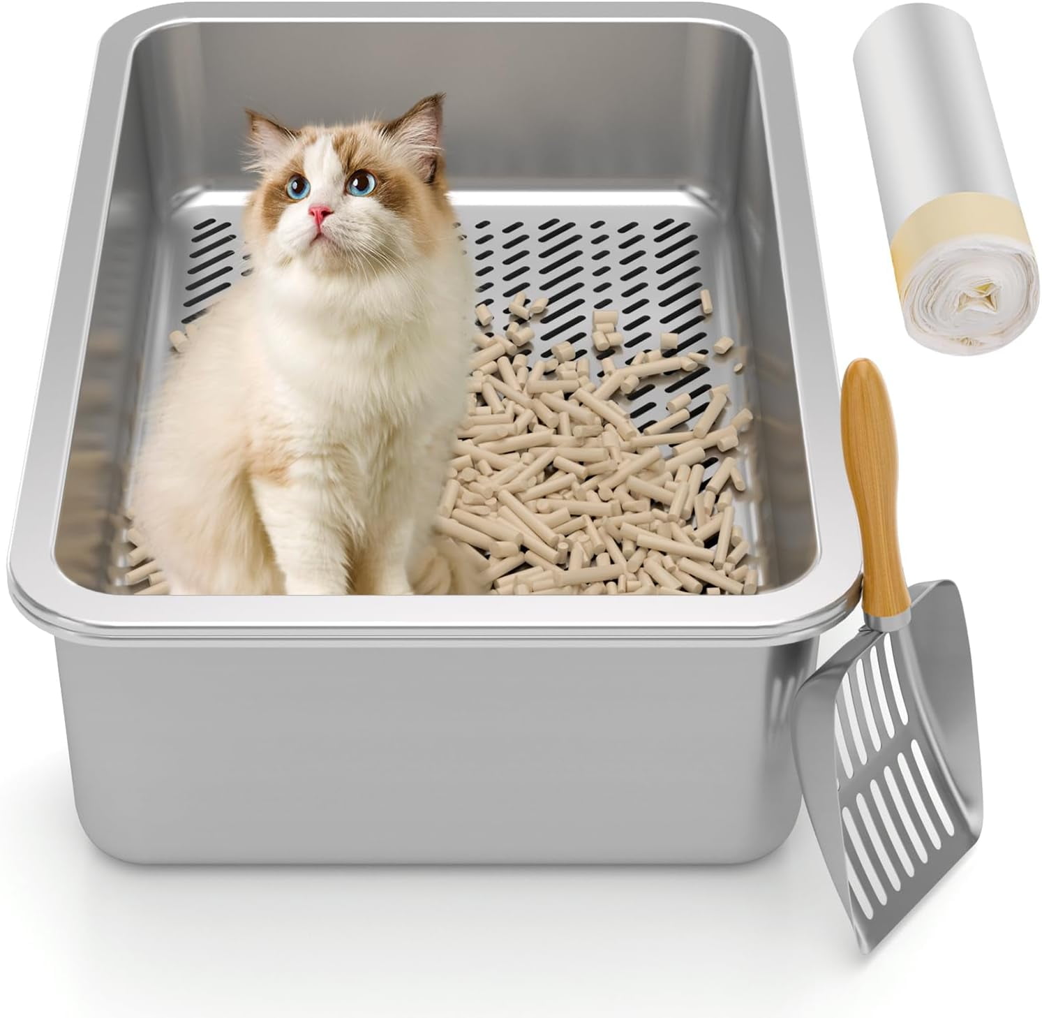 Stainless Steel Sifting Litter Box,Metal Sifting Cat Litter Box for ...