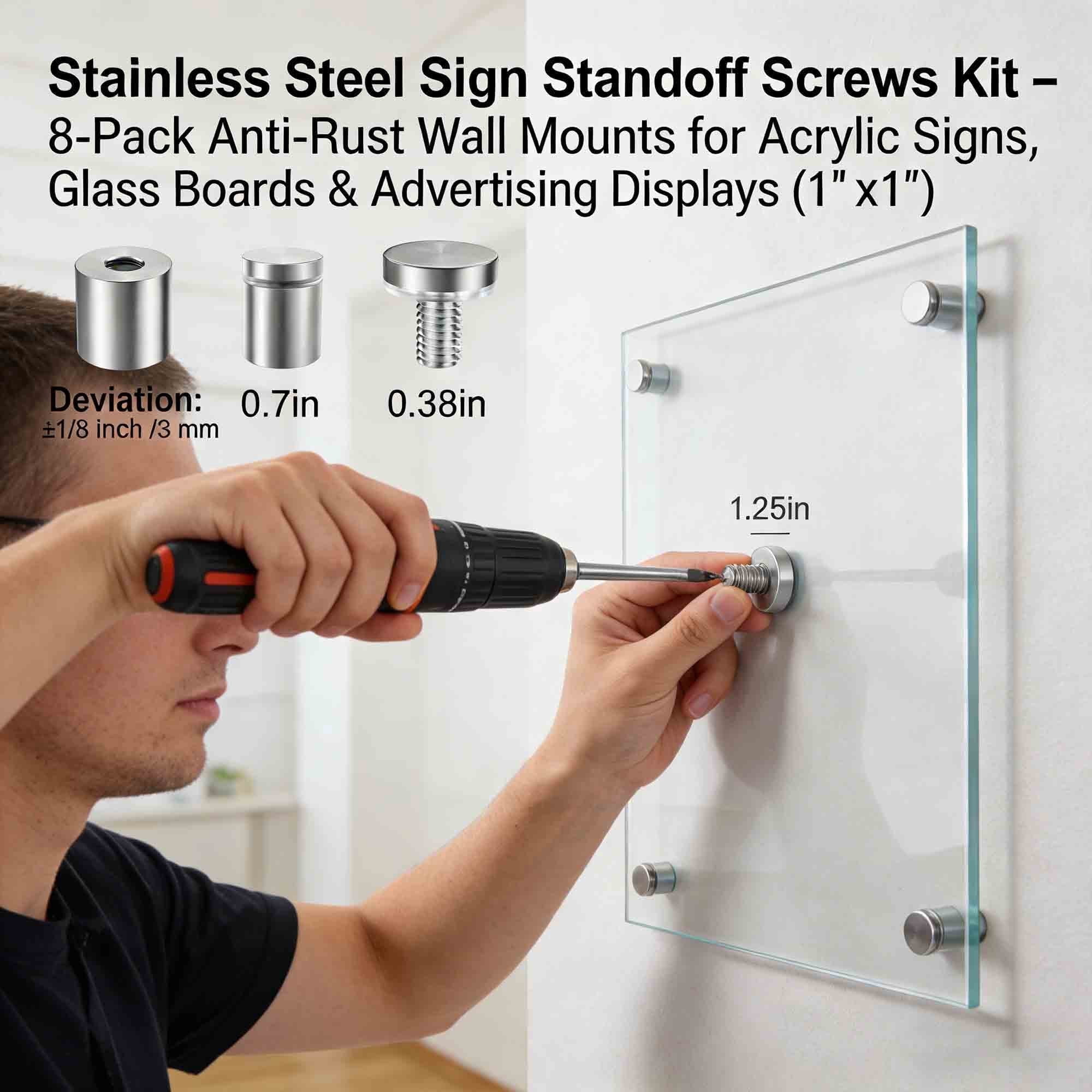 MKDAQIQIU Stainless Steel Standoff Screws Kit, 8-Pack 1"x1" for Signs ...
